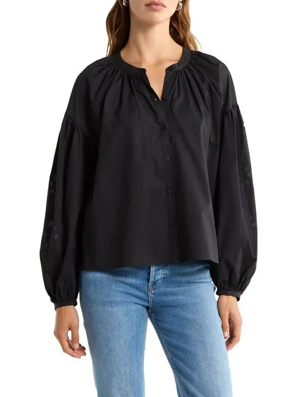Sam Edelman Embroidered Sleeve Top - True Black