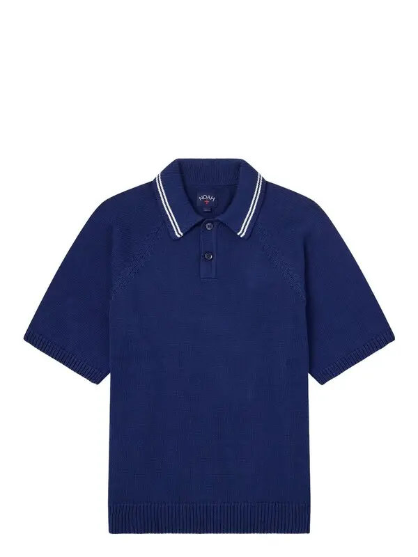 NOAH Striped Organic Cotton Polo Shirt - Blue