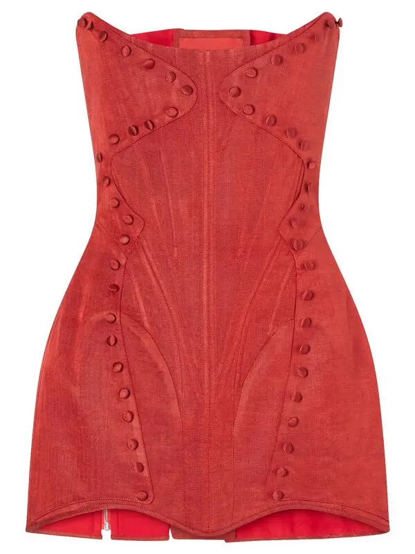 DILARA FINDIKOGLU Corseted Silk-faille Mini Dress - Red