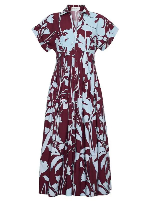Cara Cara Nash" Midi Shirt Dress - Botanic Maroon