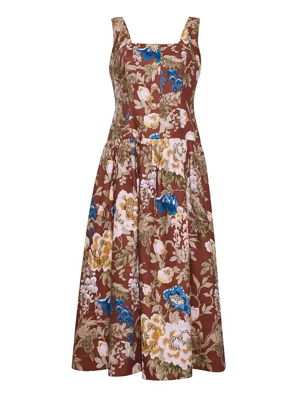 Cara Cara Feliz Midi Dress - Flora Meadow Brown
