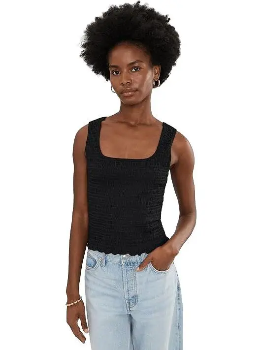 Madewell Smocked Scoop Neck Tank - Black