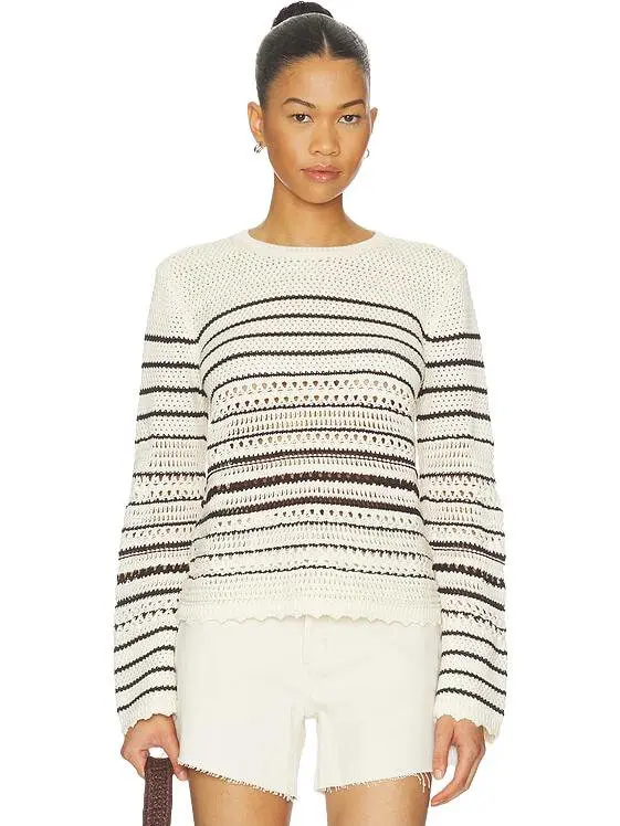 Madewell Rosie Textured Femme Pullover Sweater - Ivory & Chocolate Stripe