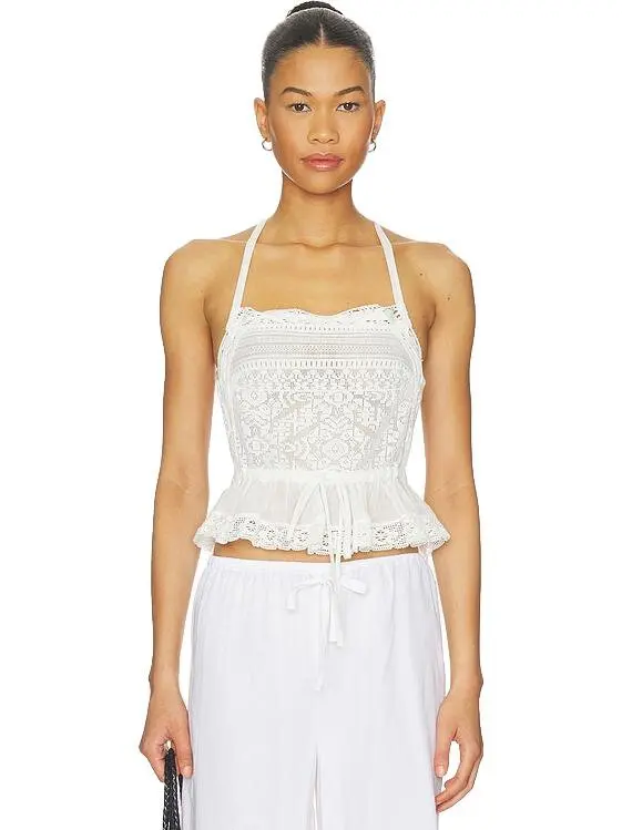Tularosa Kami Crochet Lace Peplum Halter Top - White