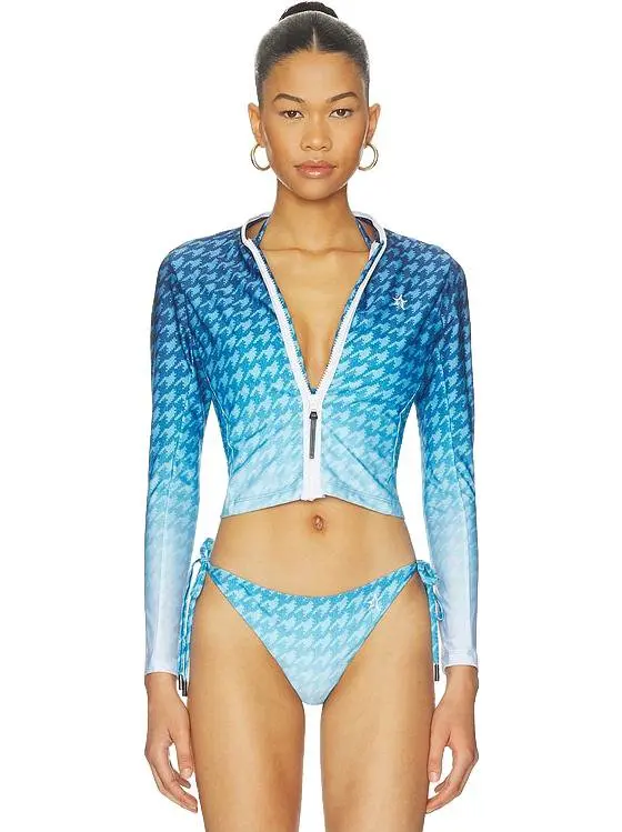 Perfect Moment Zip Through Rash Vest - Faded Blue & Blue