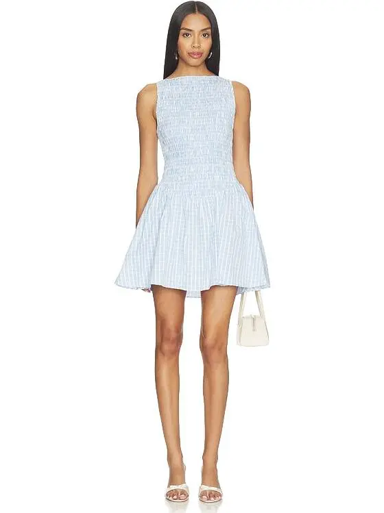Faithfull The Brand Martina Mini Dress - Paloma Check Light Blue White