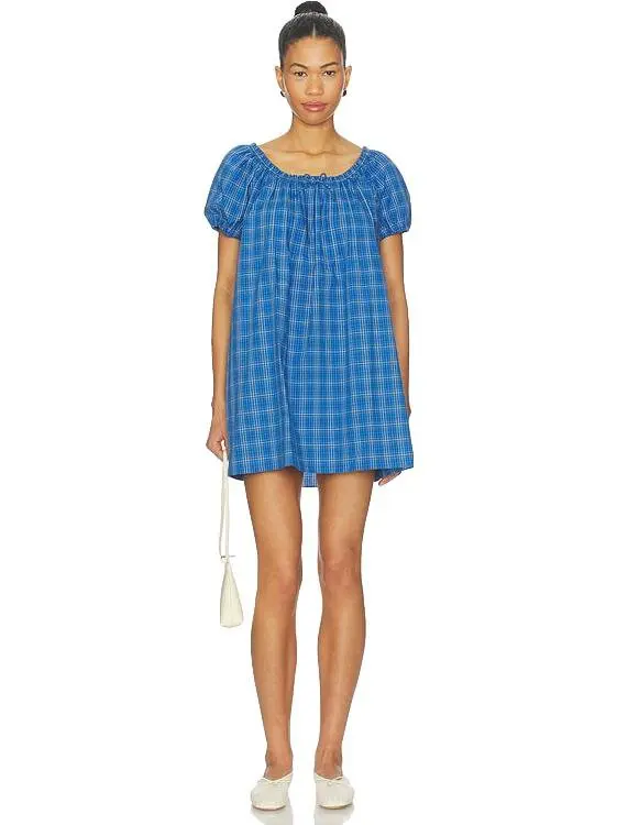 Faithfull The Brand Costa Mini Dress - Flor Check Cobalt