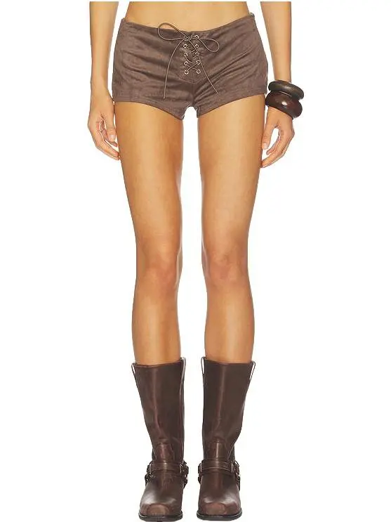 Superdown Faux Suede Lace-up Shorts - Grey