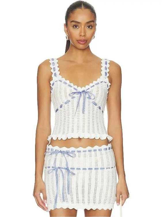 Majorelle Ammelie Pointelle Tank With Ribbon Detail - White