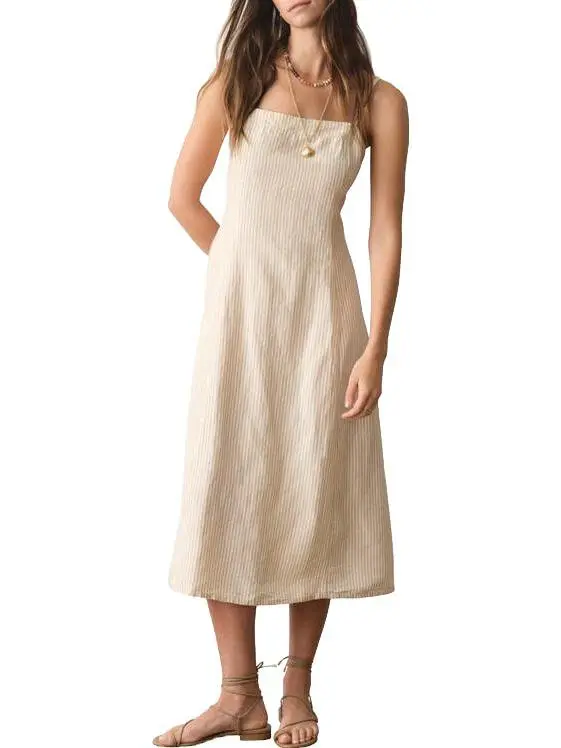 Marine Layer Luca Stripe Linen Blend Midi Dress - Sand Stripe