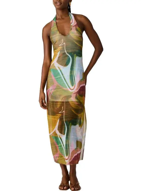 Steve Madden Jaslyn Halter Dress With Abstract Print And Side Slit - Marble