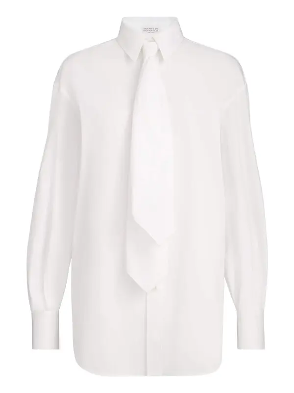 Brunello Cucinelli Cotton-blend Shirt With Tie Detail - White