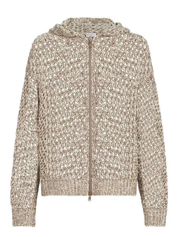 Brunello Cucinelli Silk-linen Blend Zip-up Cardigan With Hood - Grey