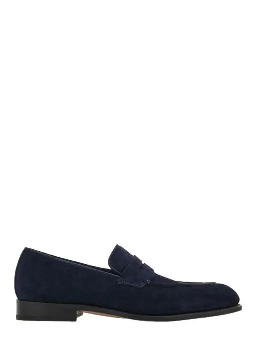 FERRAGAMO Tramezza Penny Loafer In Calfskin Suede - Blue