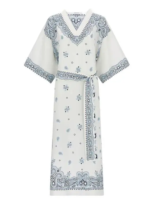 FERRAGAMO Arabesque Print Silk Caftan - Blue