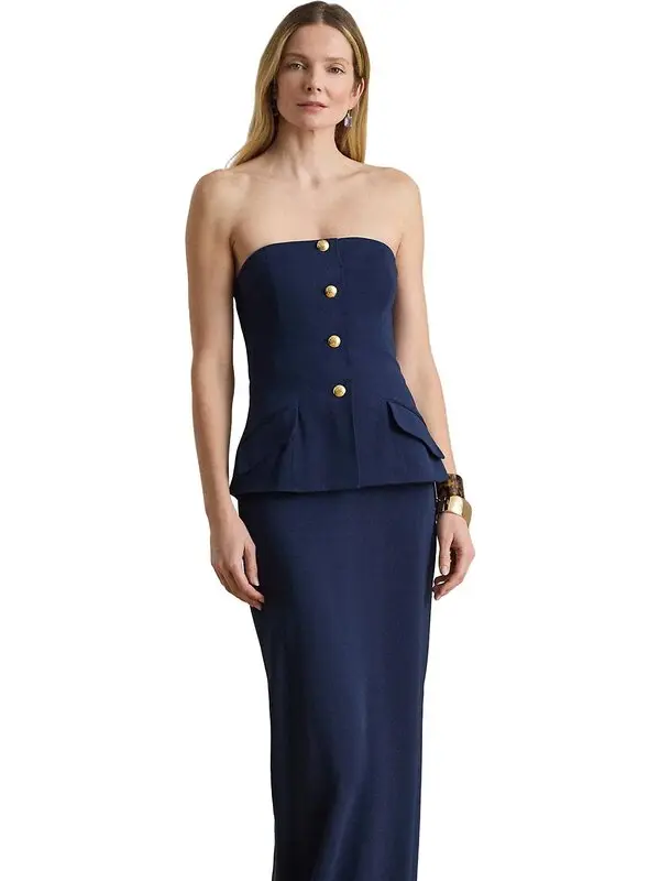 Ralph Lauren Strapless Cady Gown With Button Detail - Refined Navy