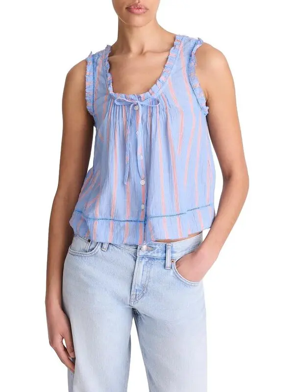 Madewell The Leah Cotton Top Striped Sleeveless Scoop Neck With Tie Detail - Calm Blue