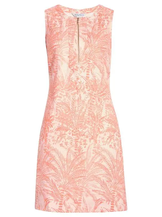 Tommy Bahama Palm Print Split Neck Linen Blend Dress - Crystal Rose