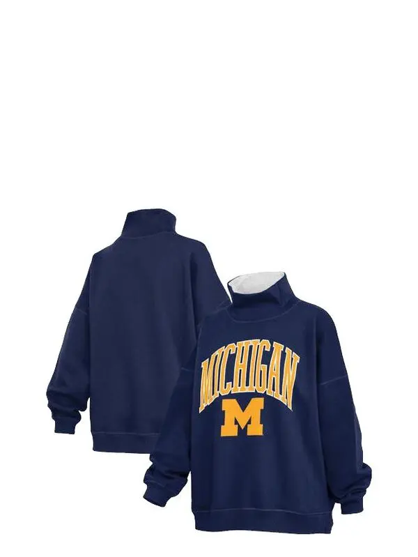 PRESSBOX Michigan Wolverines Oversized Mock Neck Sweatshirt - Navy