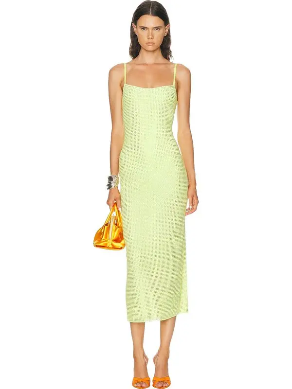 AREA Crystal Hotfix Cami Dress - Limoncello