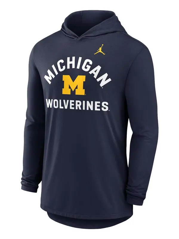 Nike Michigan Primetime Arch Dri-fit College Long-sleeve Hooded T-shirt - Blue