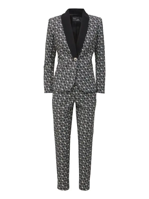 LAYO G Geometric Pattern Stretch Suit Set - Black/brown