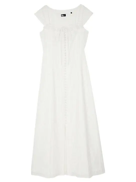 The Kooples Square Neck Lace Cotton Maxi Dress - Ecru