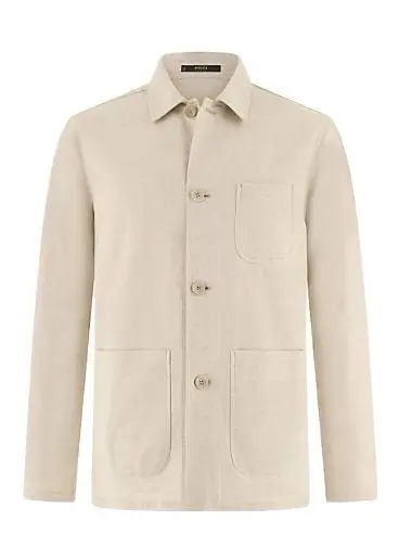 Boggi Milano Patch-pocket Regular-fit Cotton And Linen Overshirt - Sand
