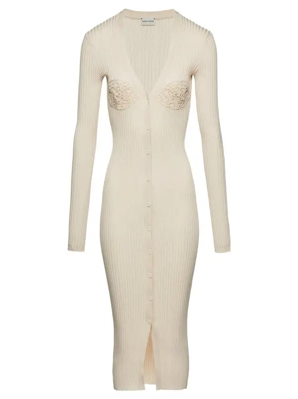 Magda Butrym Long Sleeve V-neck Button-up Midi Dress - Cream