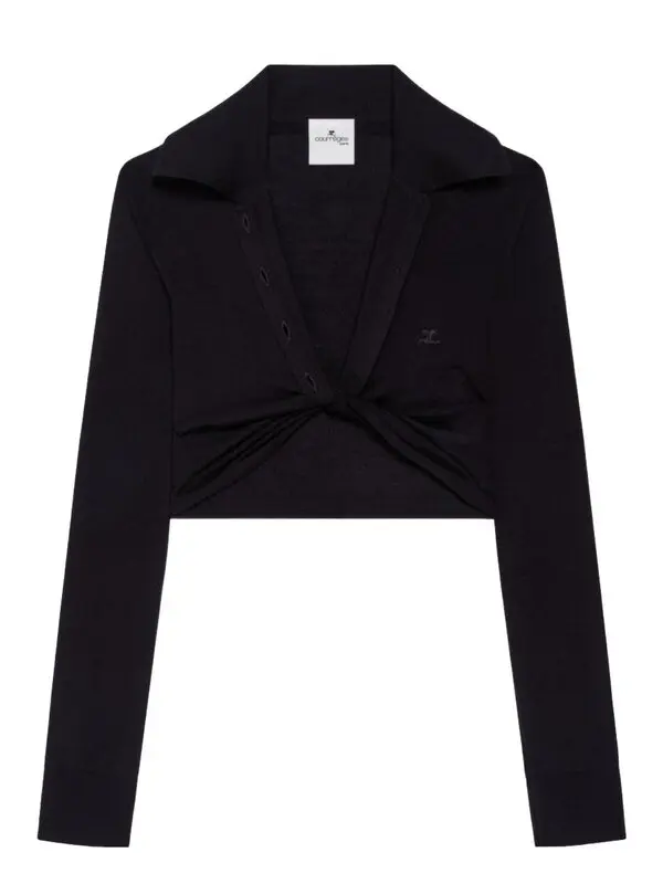 COURREGES Cropped Polo Jumper With Twist Detail - Black