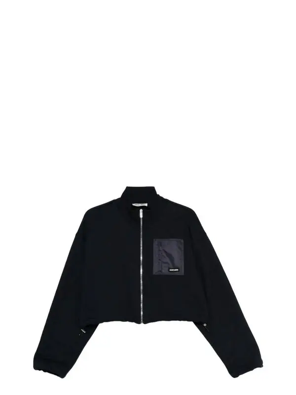 Miu Miu Cropped Zip-up Sweatshirt With Drawstring Cuffs - Blue