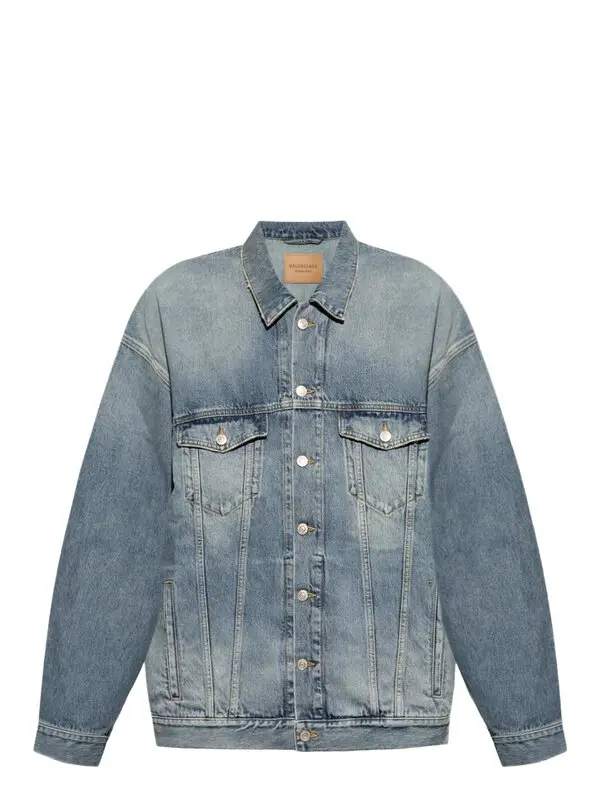 Balenciaga Oversized Denim Jacket With Engraved Logo Buttons - Blue