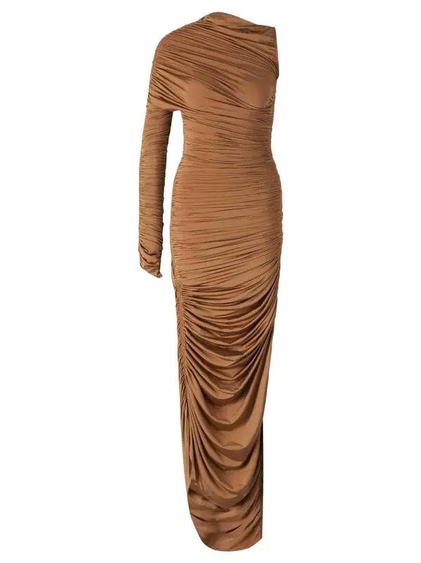 MUGLER One-shoulder Asymmetrical Ruched Maxi Dress - Bronze