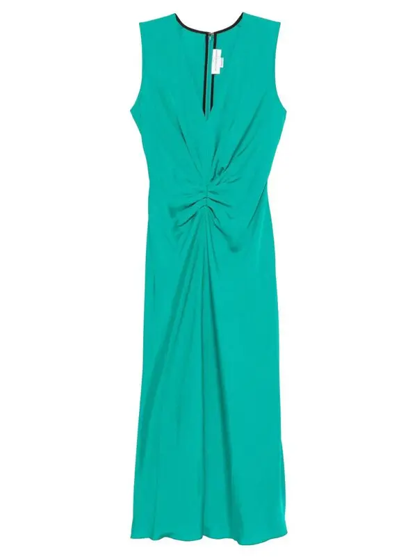Victoria Beckham Gathered V-neck Midi Dress - Blue-green