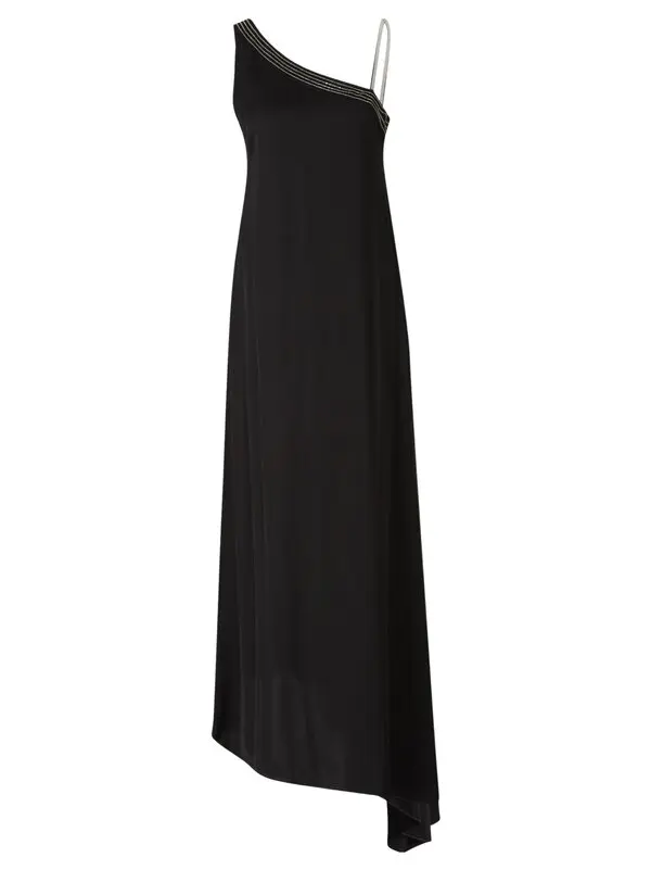 Peserico Asymmetrical Midi Dress With Embellished Trim - Black