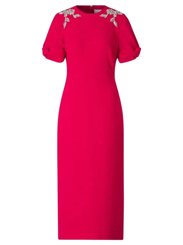 Erdem Embellished Short Sleeve Midi Dress - Red