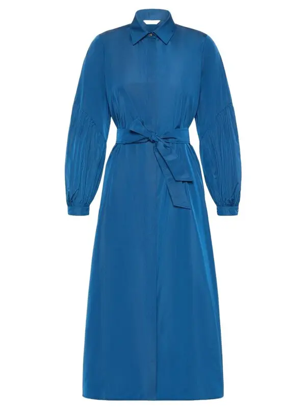 Max Mara Belted Balloon-sleeve Midi Shirt Dress - Navy