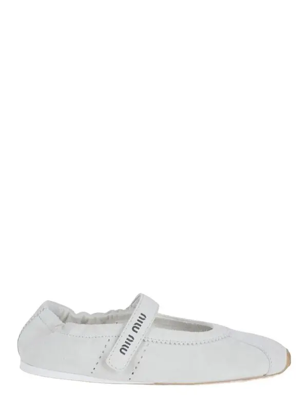 Miu Miu Round-toe Strap Ballet Flats - White