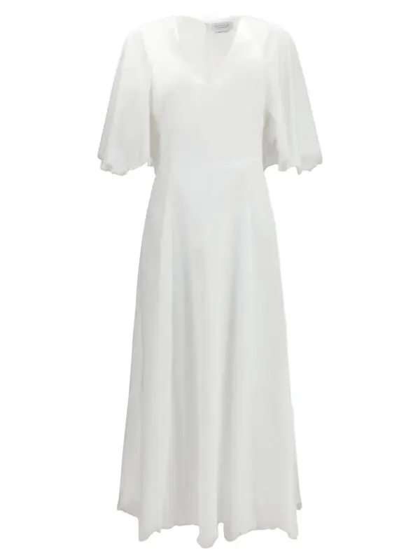 Gabriela Hearst Ansel V-neck Midi Dress With Frayed Hem - White