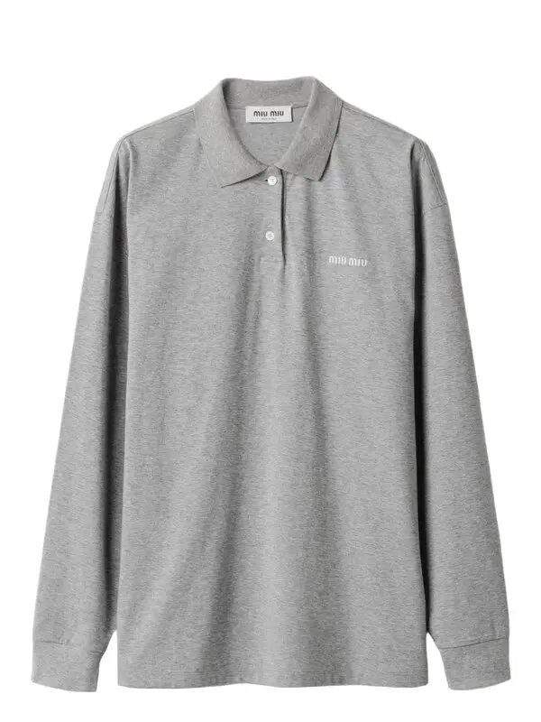 Miu Miu Long Sleeve Jersey Polo Shirt - Grey
