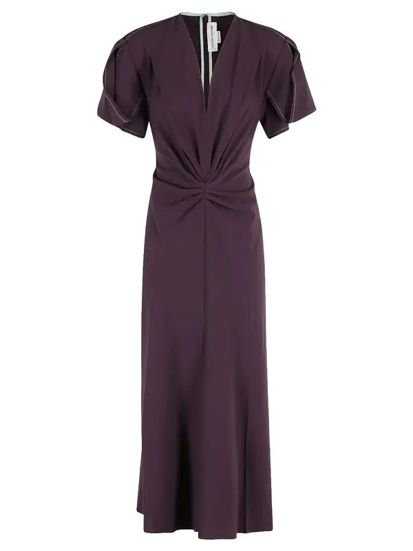 Victoria Beckham V-neck Long Sleeve Tie Front Gown - Purple