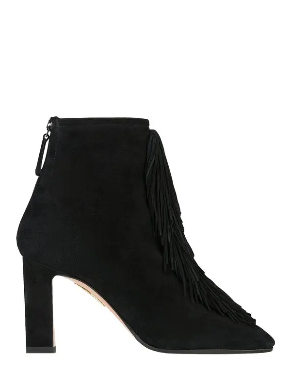 AQUAZZURA 85mm Suede Fringed Ankle Boots - Black