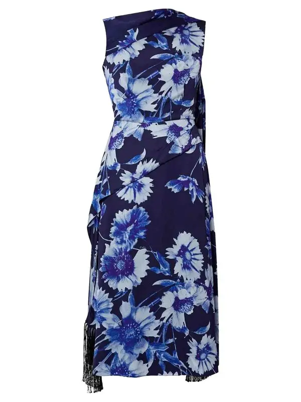 Erdem Troubridge Floral Print Asymmetrical Neckline Dress - Purple