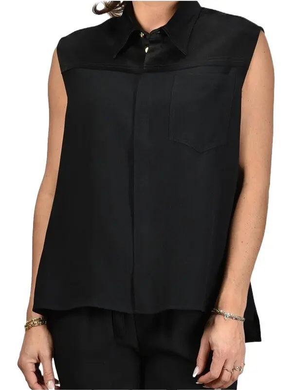 Ami Sleeveless Shirt With Lapel And Snap Closure - Black