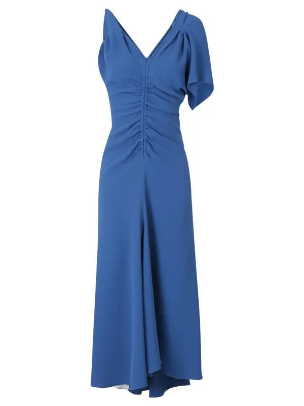 Victoria Beckham Asymmetrical Midi Dress With Ruched Detail - Blue