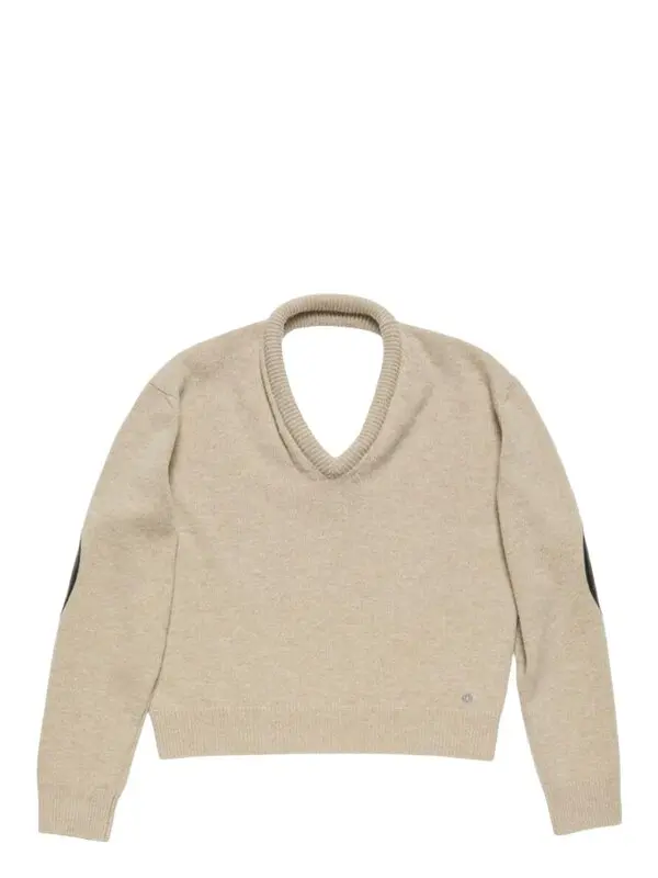 Acne Studios V-neck Sweater With Leather Elbow Patches - Nude
