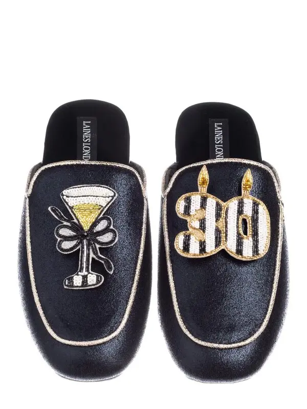 LAINES LONDON Classic Mules With Brooch Embellishments - Black/gold