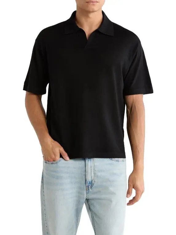 FRAME Superfine Merino Wool & Cashmere Sweater Polo - Black