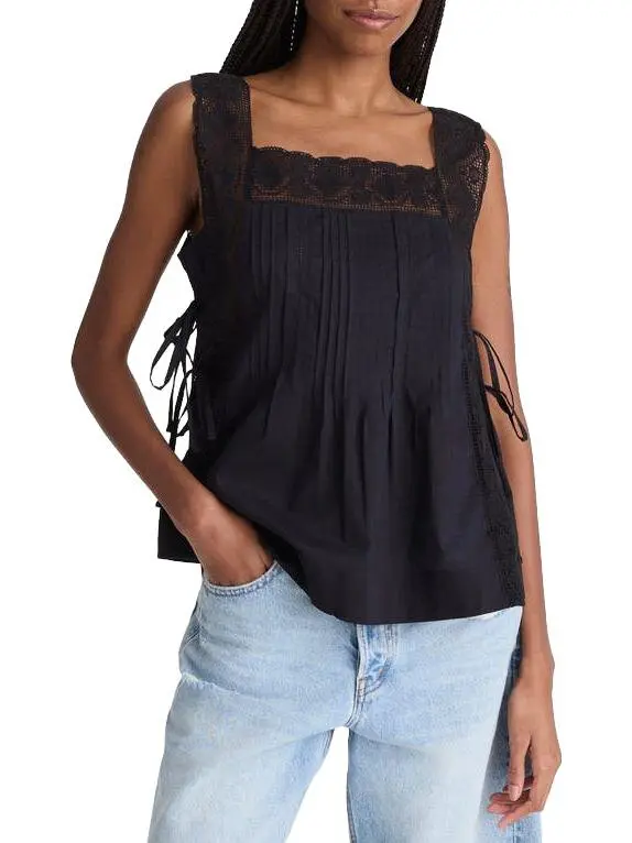 Madewell Sophie Sleeveless Lace-trimmed Pintucked Top - Jet Black