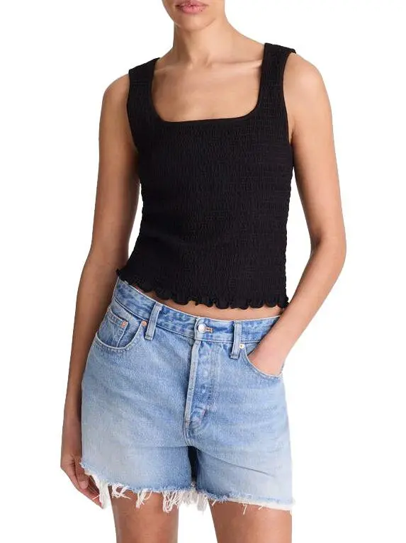 Madewell Smocked Square Neck Tank - Jet Black